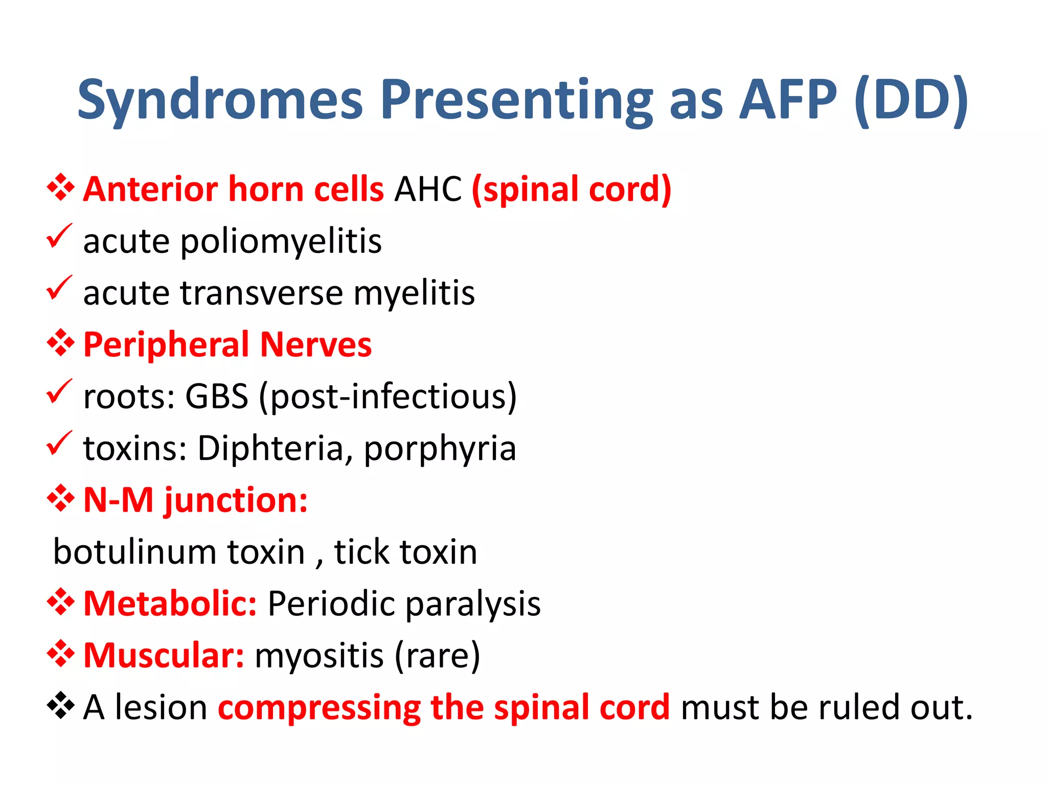 Acute flaccid paralysis afp ‫‬ | PPTX