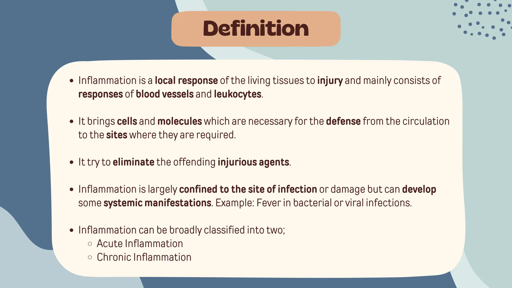 ACUTE INFLAMMATION - CAUSES, MECHANISMS, CARDINAL SIGNS, VASCULAR AND ...