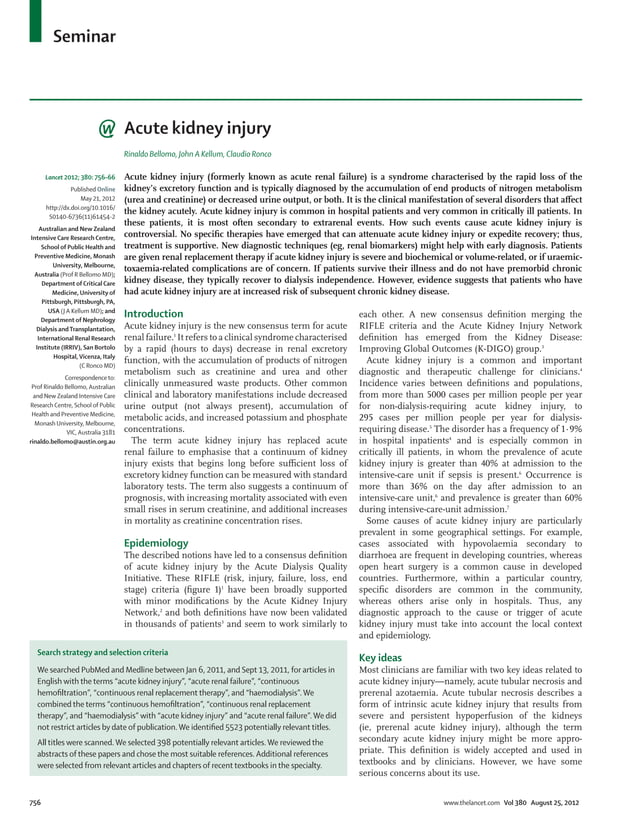 Acute Kidney Injury Lancet seminar | PDF