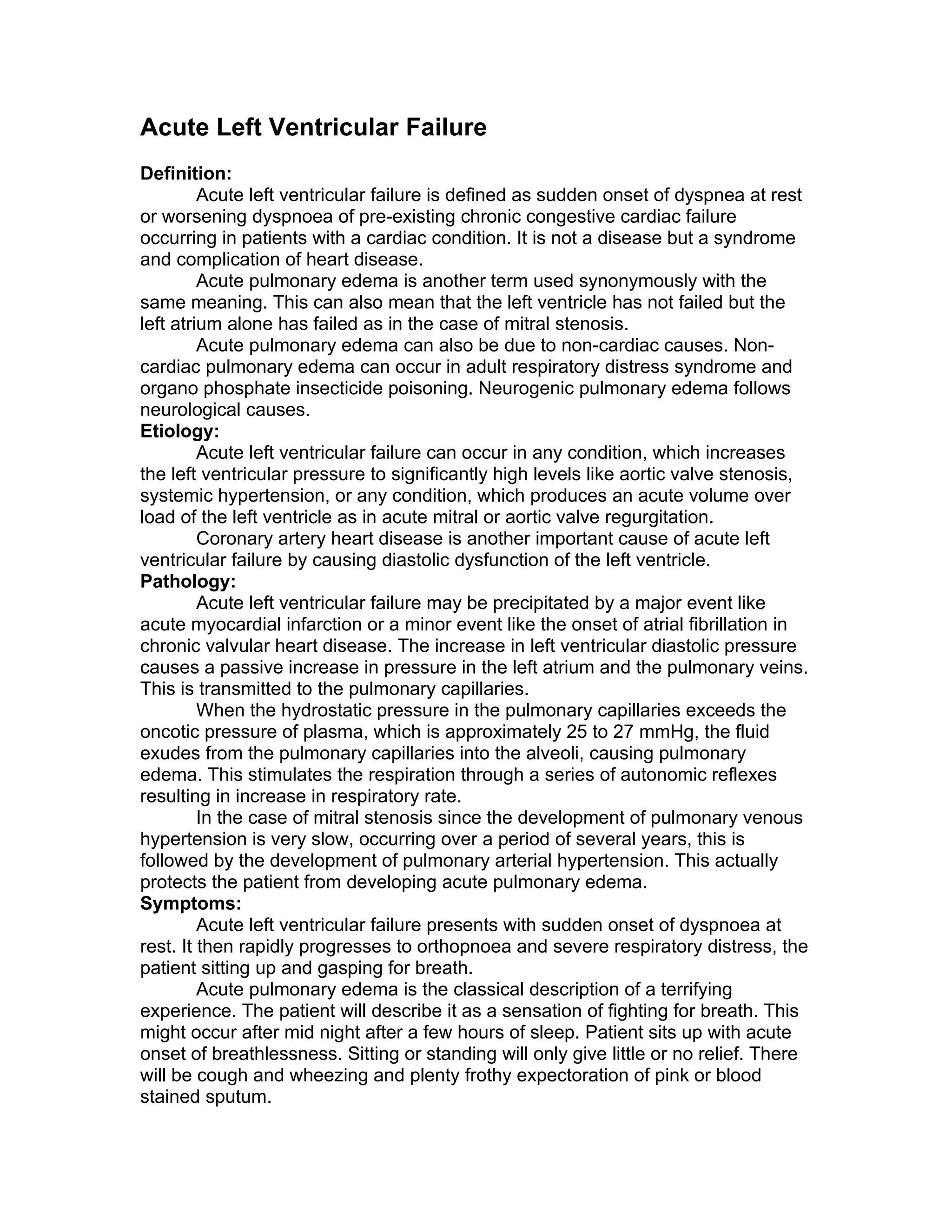 Acute Left Ventricular Failure | DOC