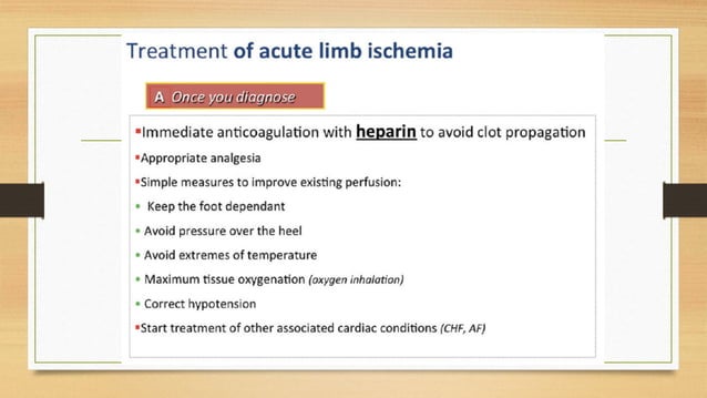 Slide of Acute limb ischemia (diagnosis, complication, management) | PPTX