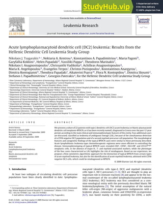 Acute Lymphoplasmacytoid Dendritic Cell (DC2) Leukemia Results From The Hellenic Dendritic Cell ...