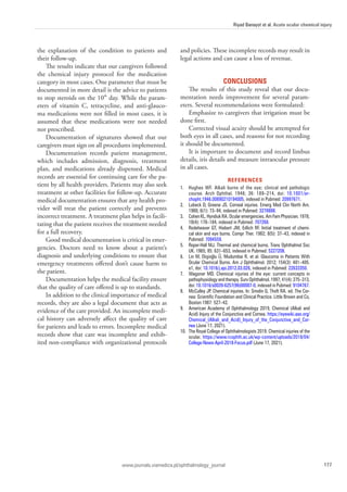 Acute ocular chemical injury A descriptive assessment and management review at SJEH Jerusalem ...