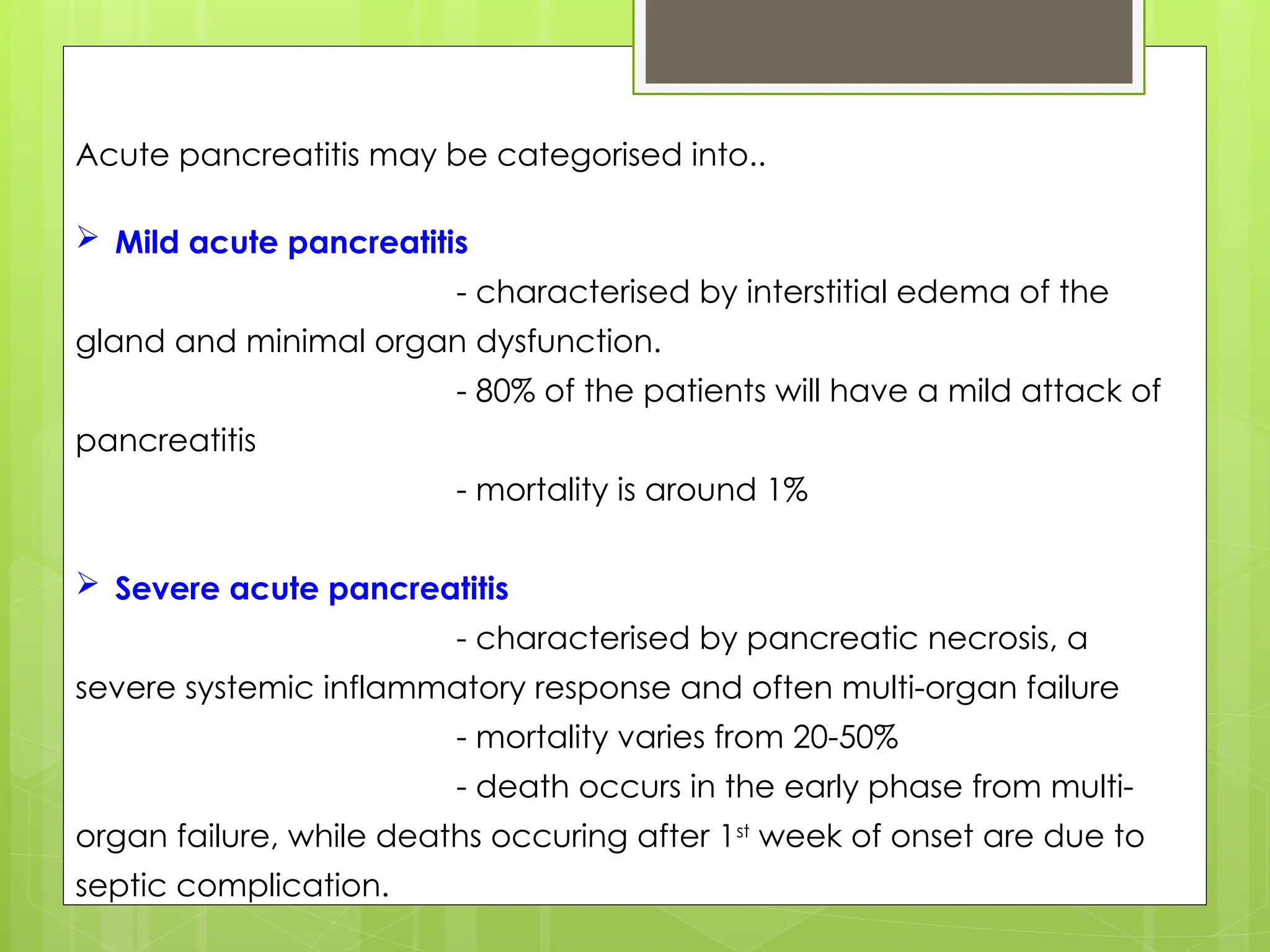acute pancreatitis chronic Acute pancreatitis is a sudden inflammation ...