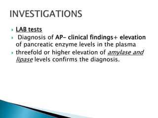 Acute pancreatitis investigations and treatment | PPTX