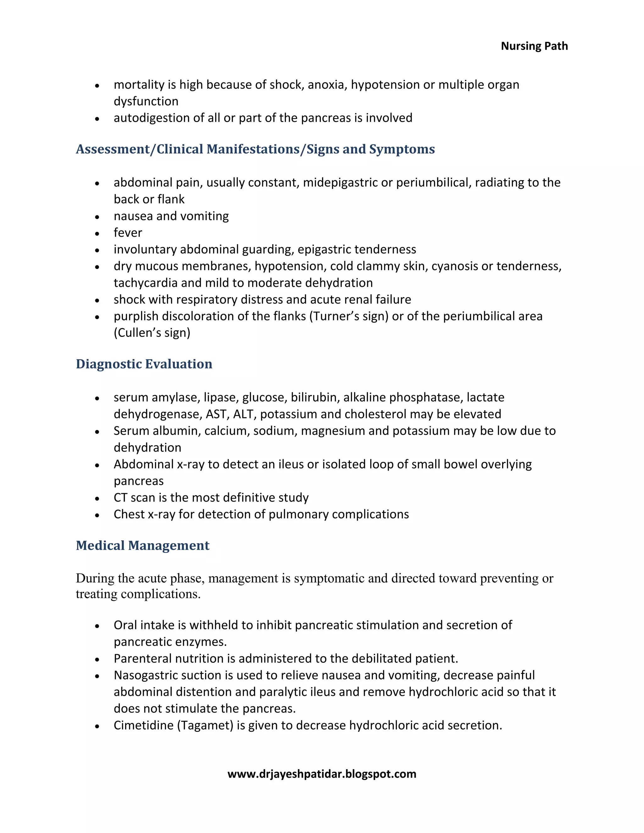 Acute pancreatitis nursing care plan & management | PDF