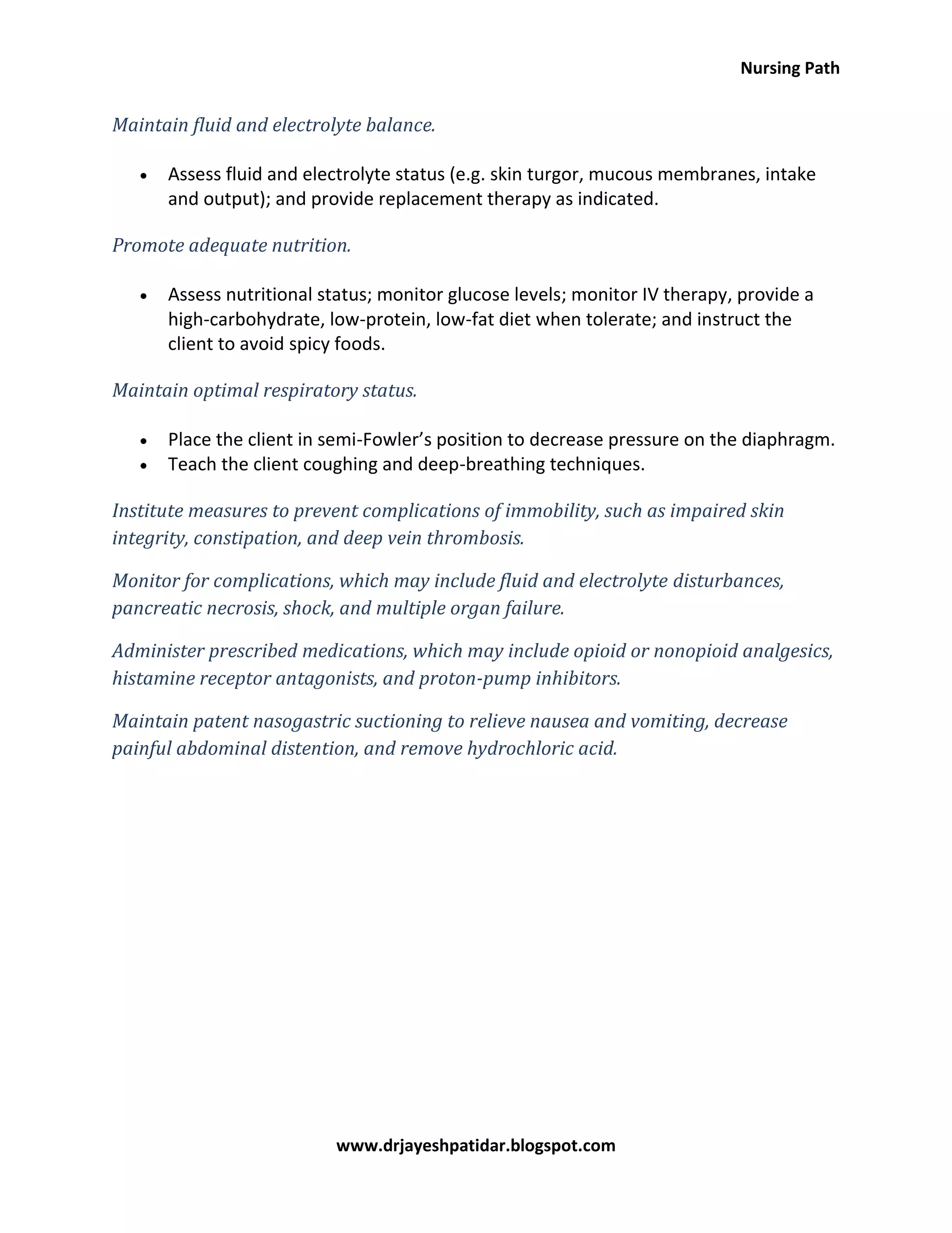 Acute pancreatitis nursing care plan & management | PDF
