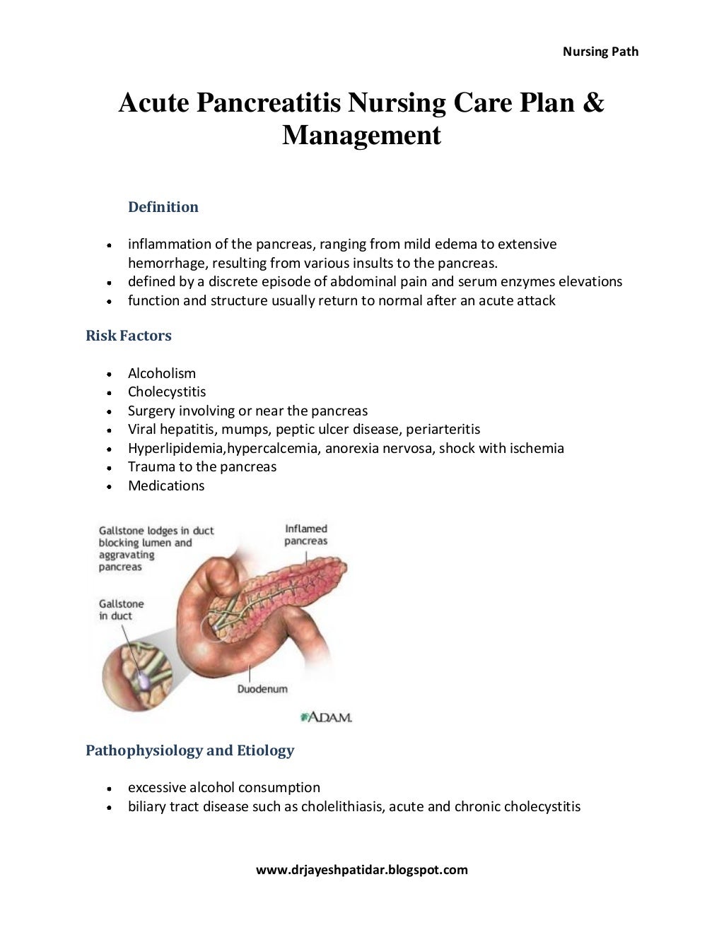 Acute pancreatitis nursing care plan & management