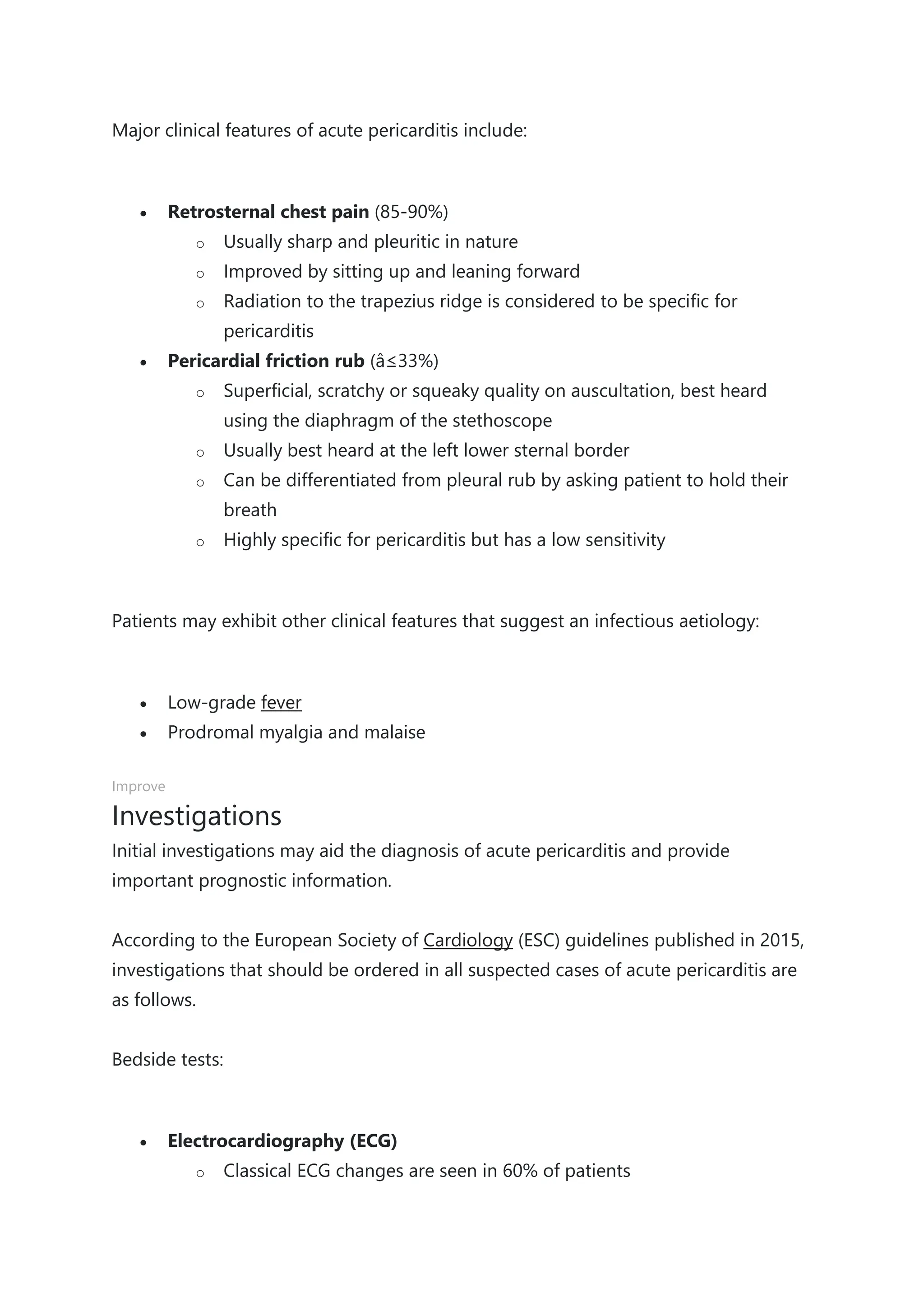 Acute pericarditis- guidelines,managemnet | DOCX