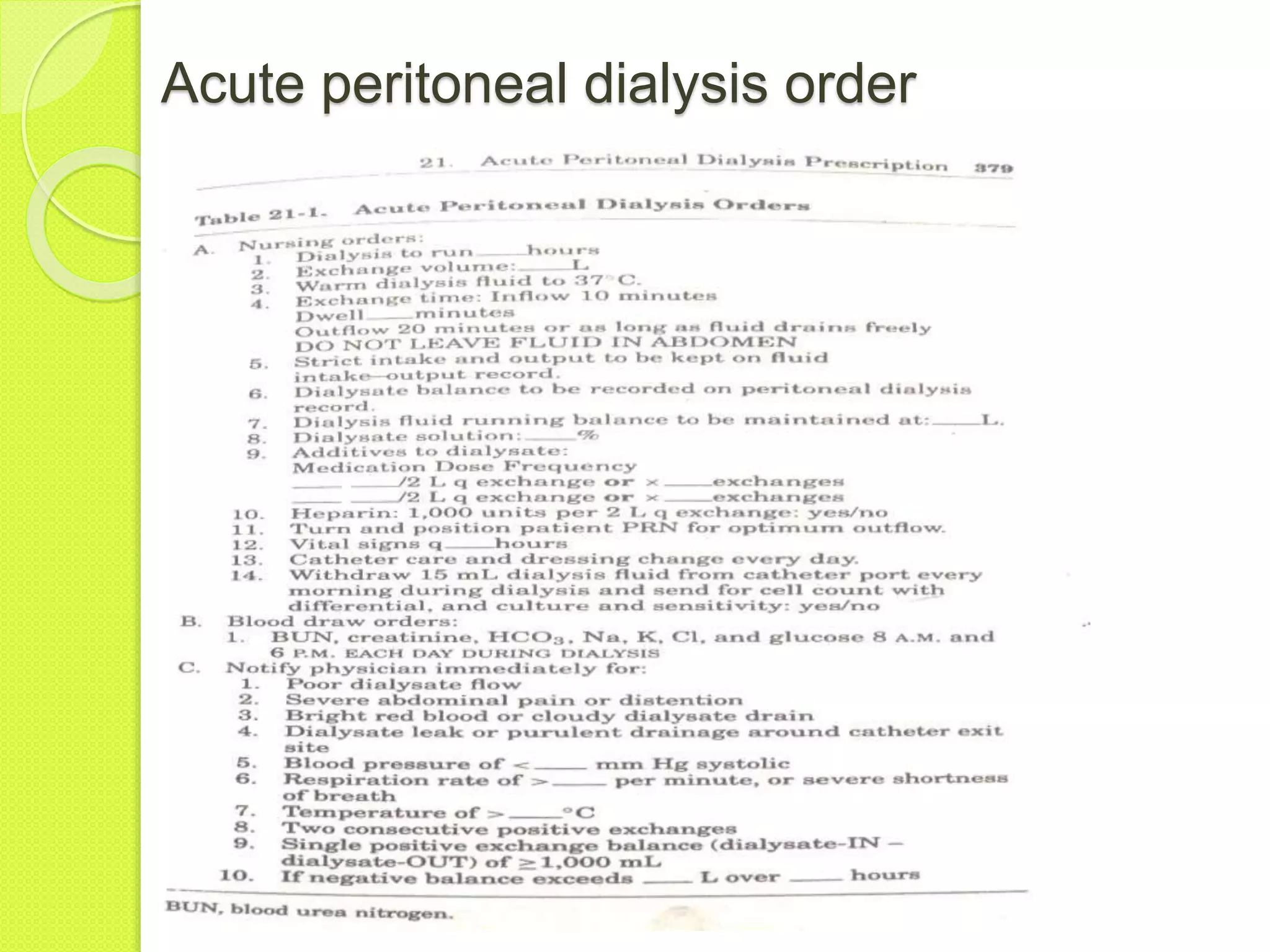 Acute peritoneal dialysis prescription | PPTX