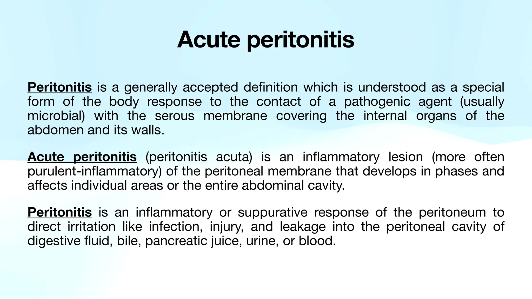 Acute peritonitis general surgery in medicine | PDF
