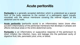 Acute peritonitis general surgery in medicine | PDF