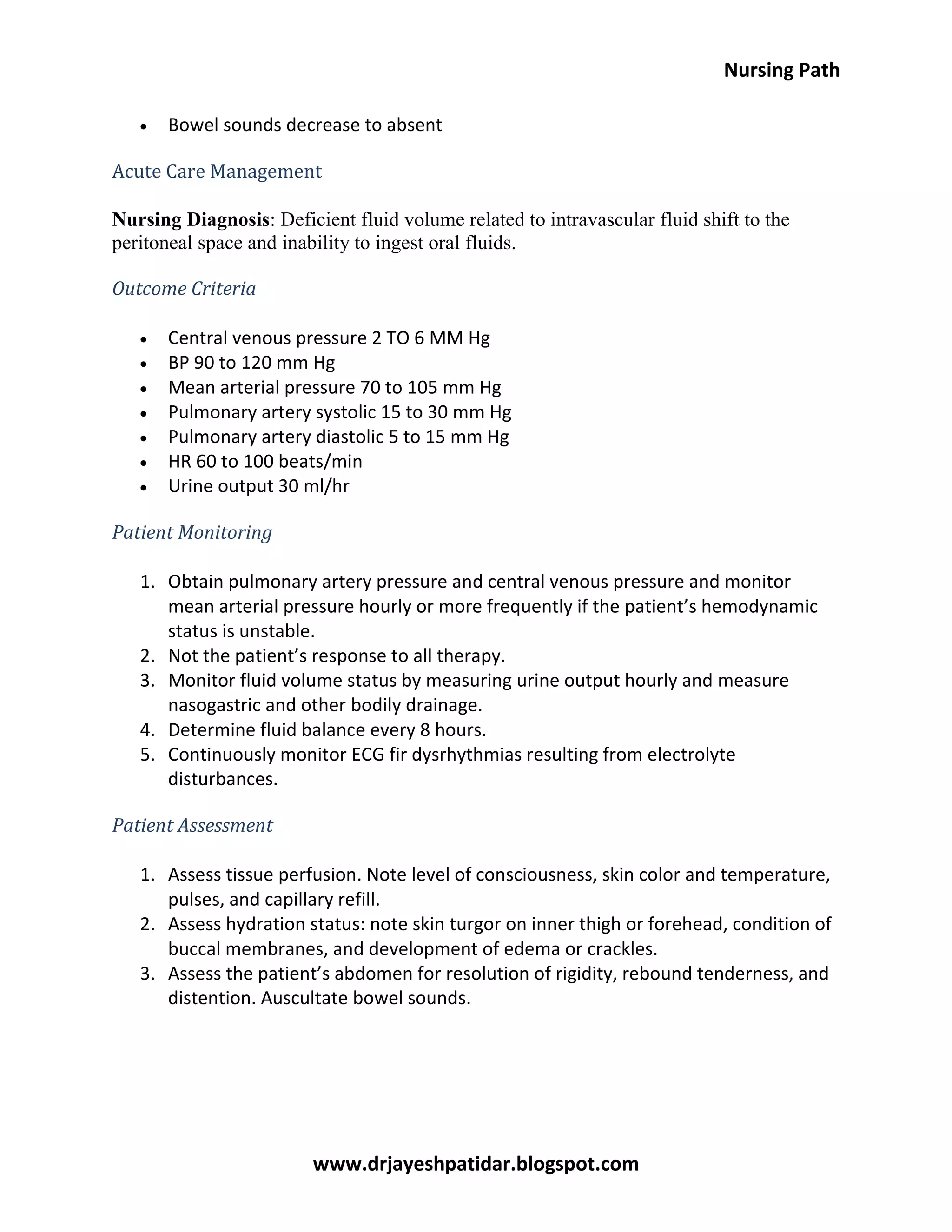 Acute peritonitis nursing care plan & management | PDF