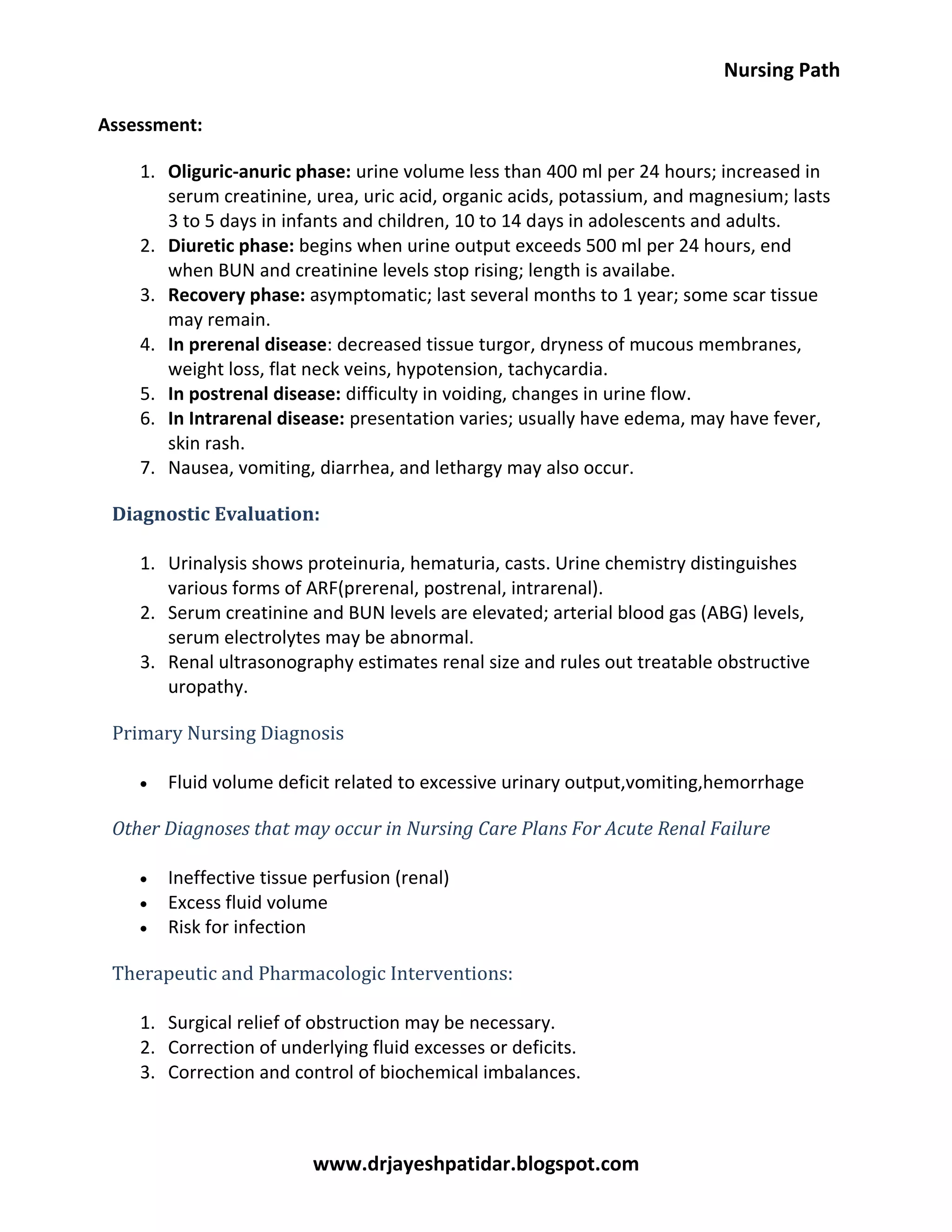 Acute renal failure nursing care plan & management | PDF