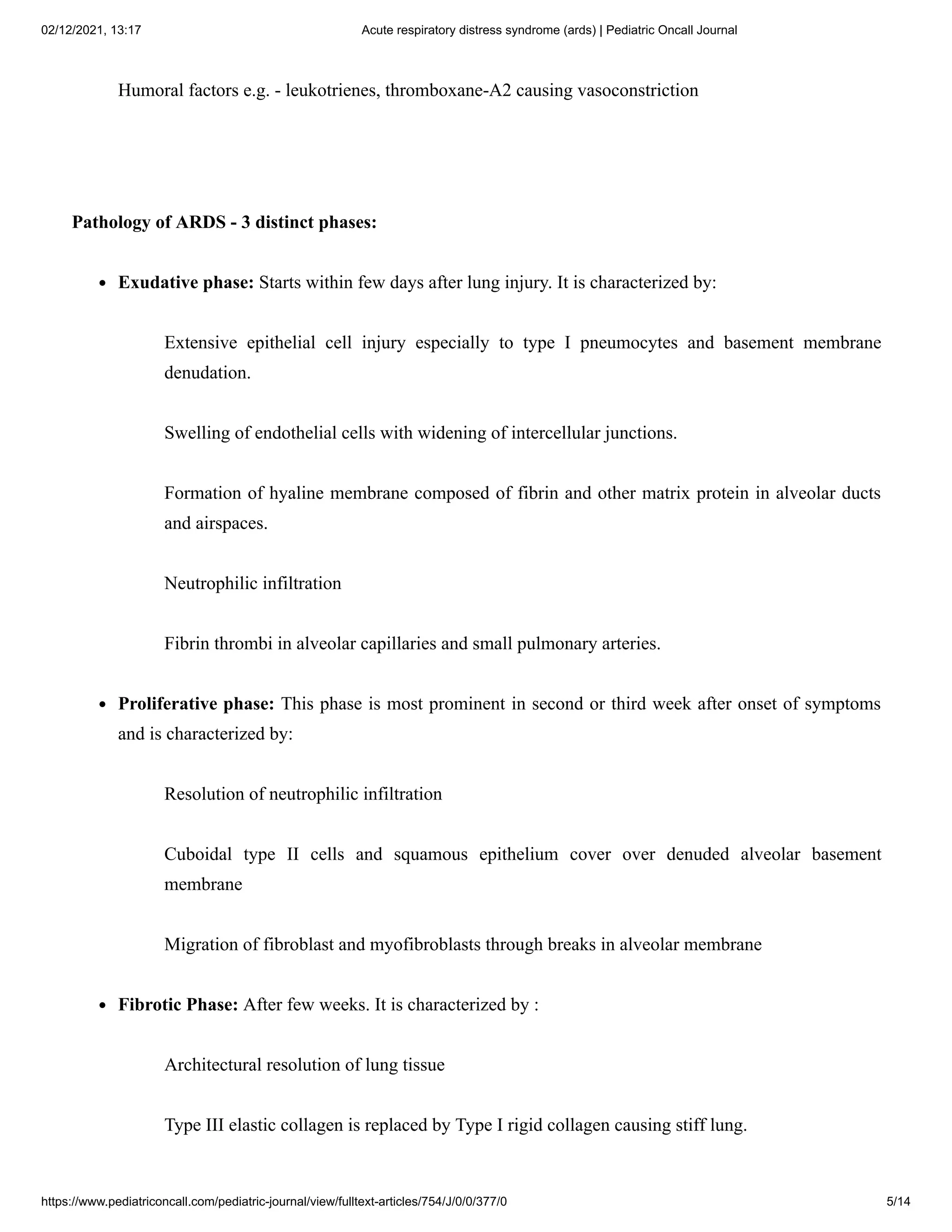 Acute respiratory distress syndrome (ards) pediatric oncall journal | PDF