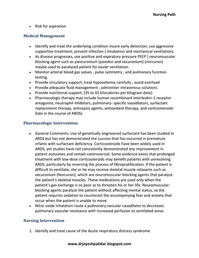 Acute respiratory distress syndrome nursing care plan & management ...