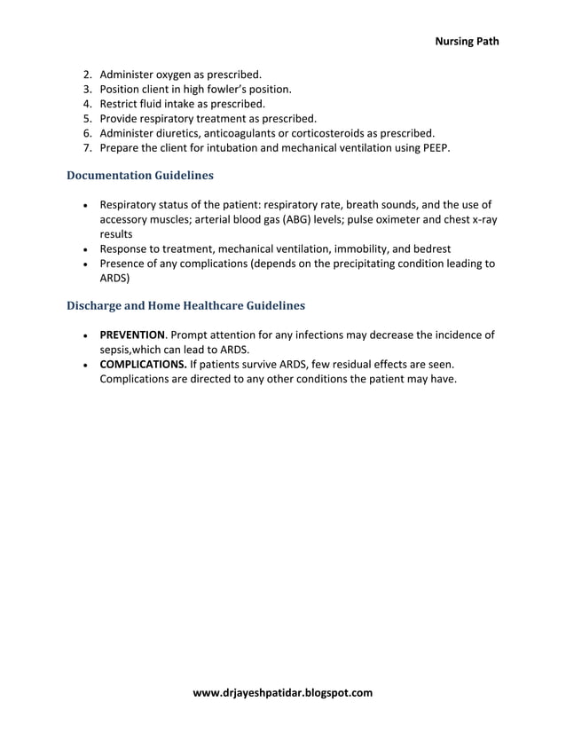 Acute respiratory distress syndrome nursing care plan & management ...