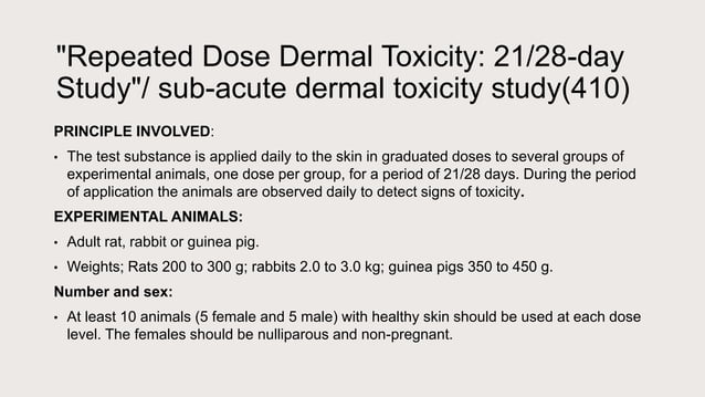 Acute,Sub-acute and Sub-chronic dermal toxicity studies.pptx | Skin and ...