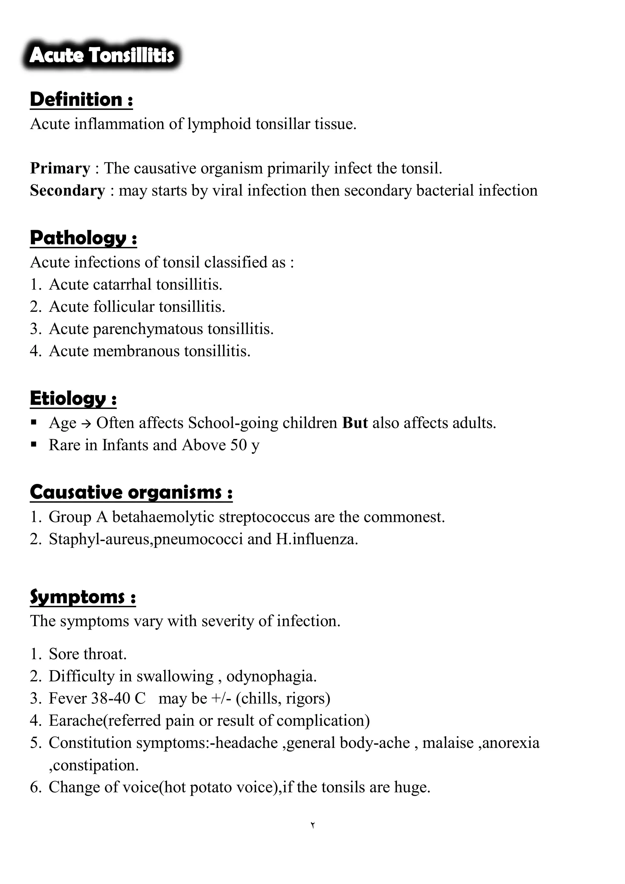 Acute tonsillitis | PDF | Ear, Nose and Throat Conditions | Diseases ...