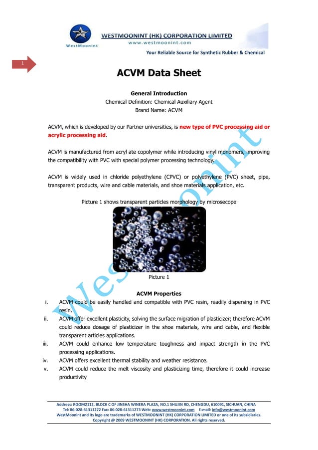 Acvm data sheet, a new type of acrylic processing aid and acrylic ...