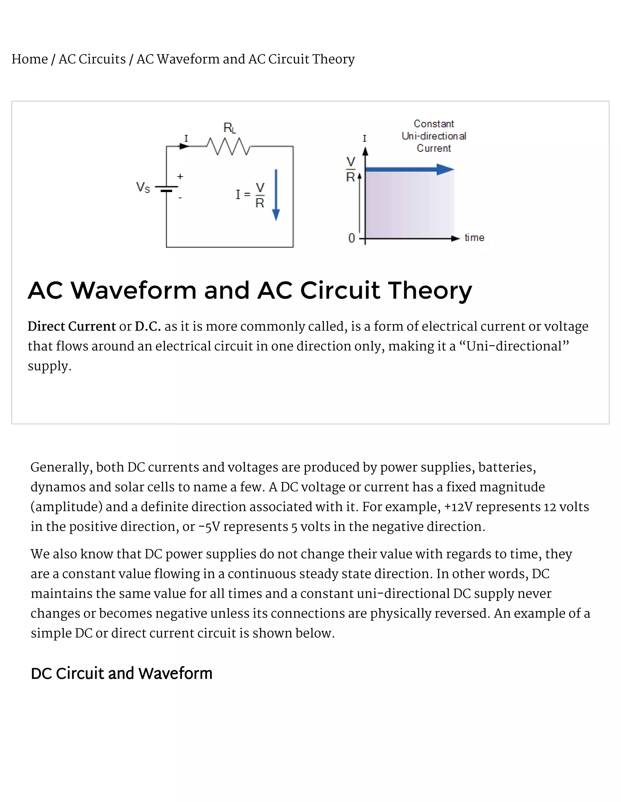 Ac waveform and ac circuit theory of sinusoids | PDF