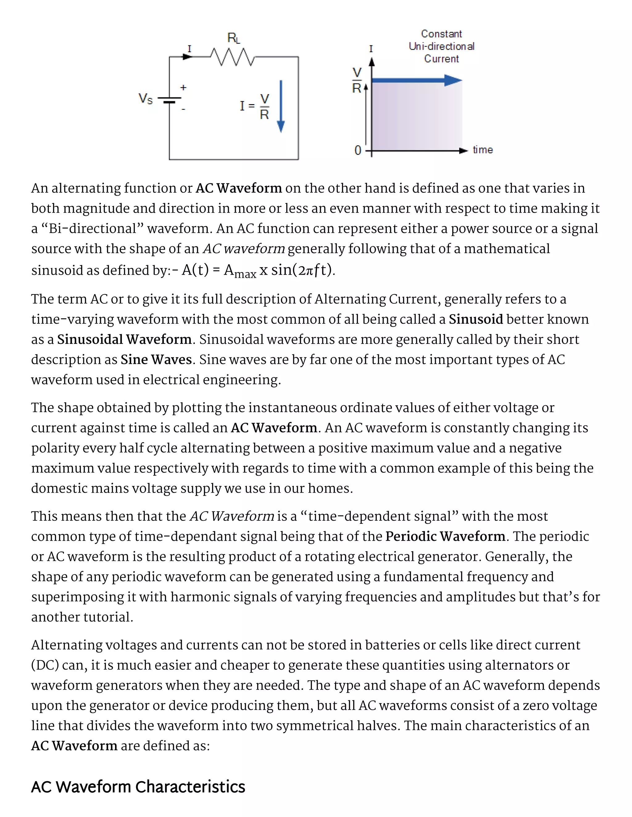 Ac waveform and ac circuit theory of sinusoids | PDF