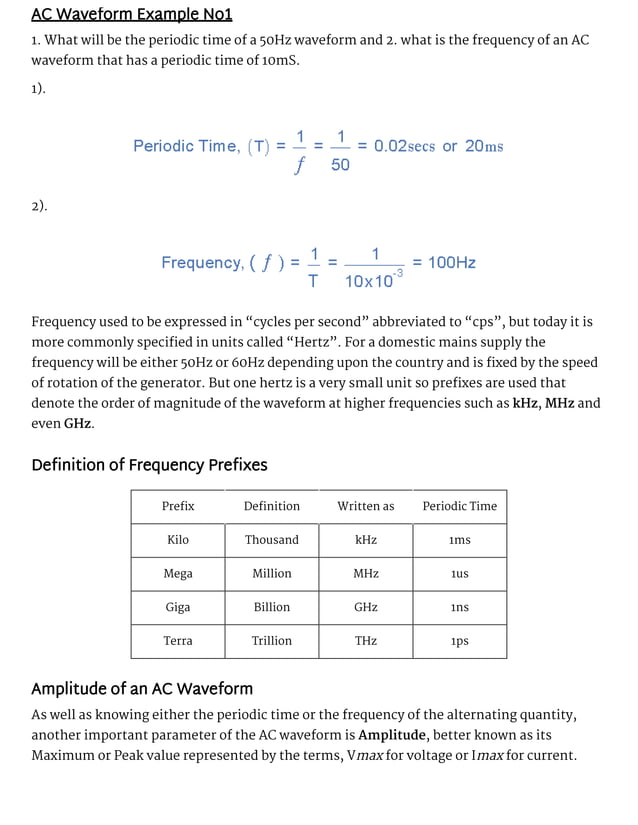 Ac waveform and ac circuit theory of sinusoids | PDF