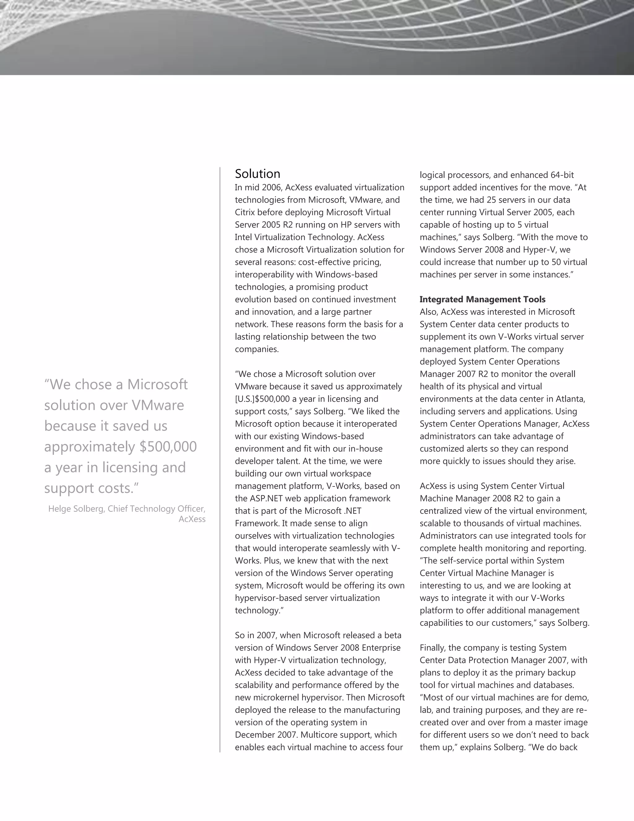 AcXess saves U.S.$5 million in hardware with Hyper V | PDF