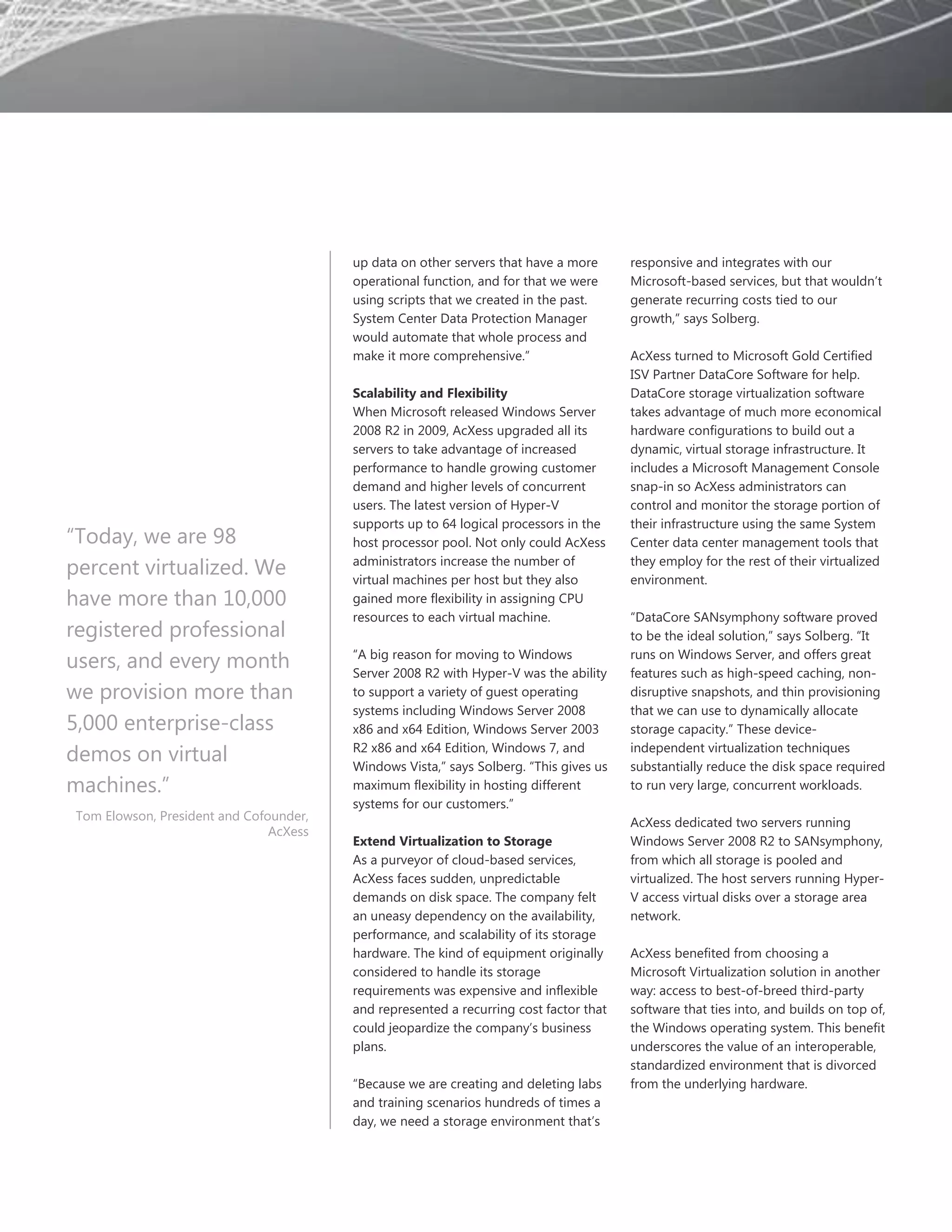 AcXess saves U.S.$5 million in hardware with Hyper V | PDF