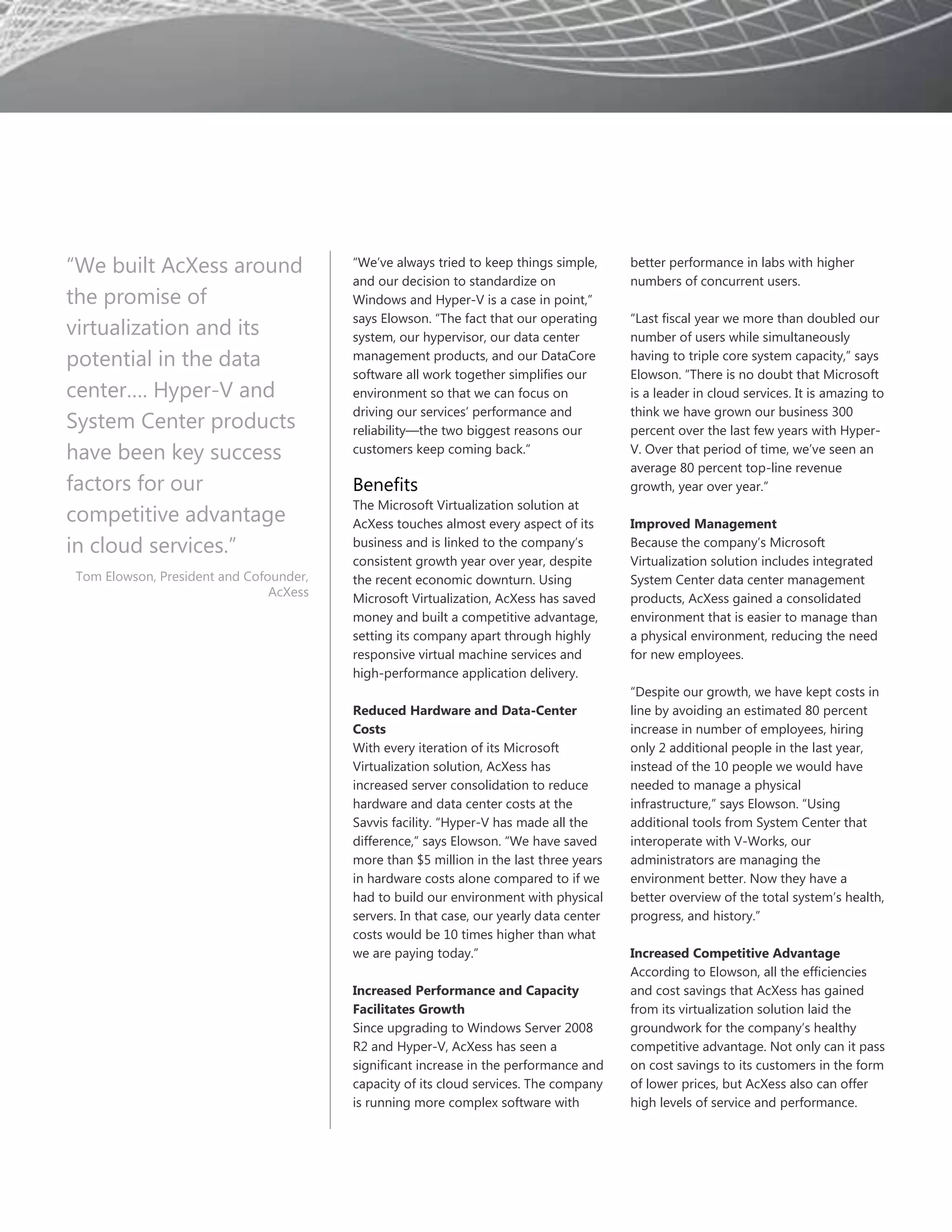 AcXess saves U.S.$5 million in hardware with Hyper V | PDF