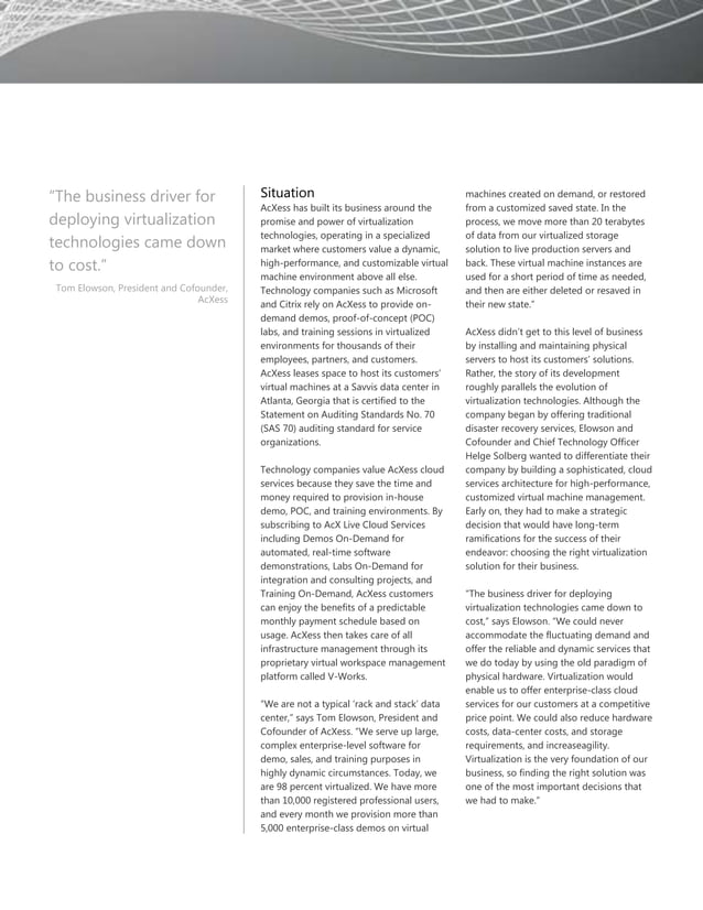 AcXess saves U.S.$5 million in hardware with Hyper V | PDF