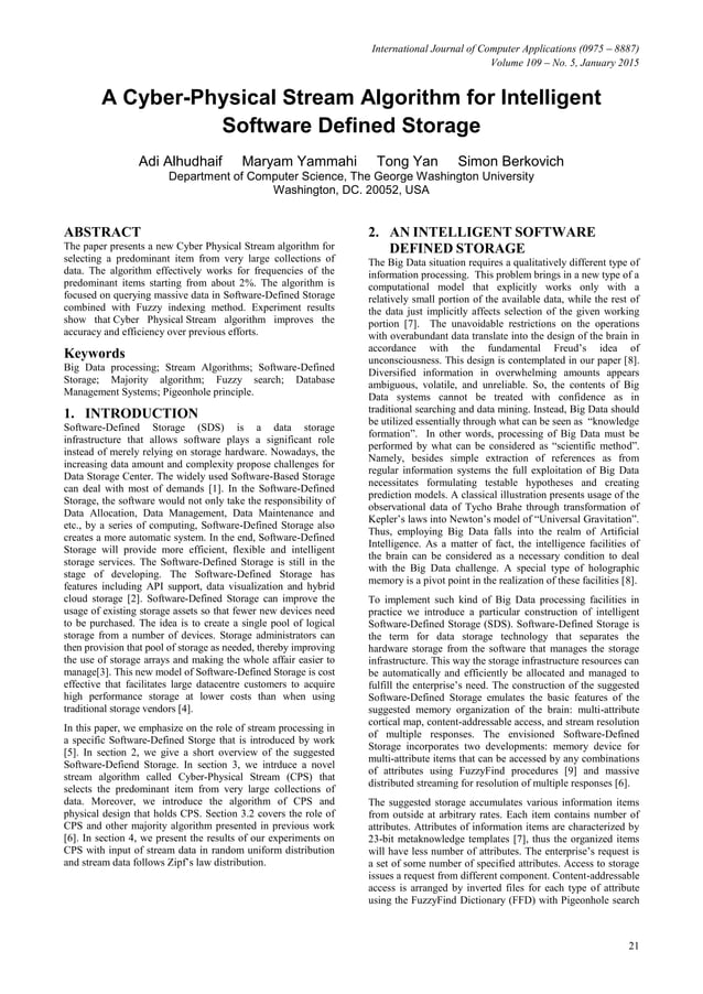 A cyber physical stream algorithm for intelligent software defined storage | PDF | Databases ...