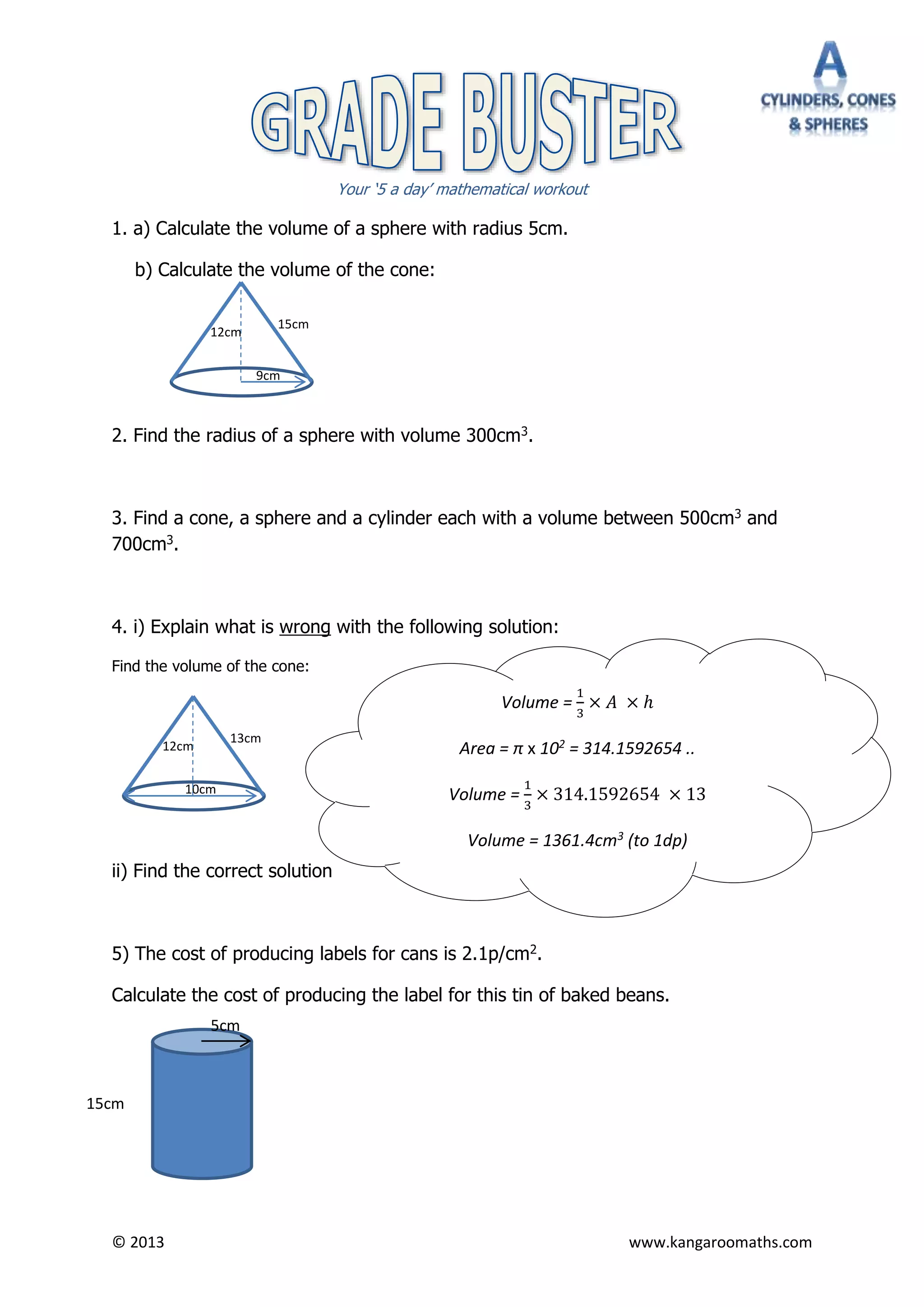 A cylinders cones, spheres | DOCX