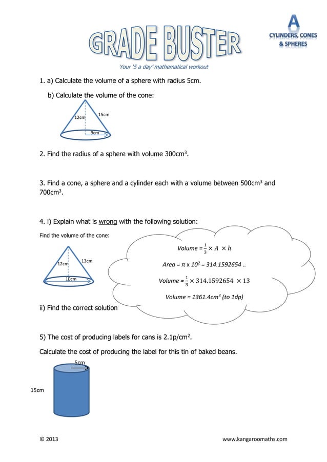 A cylinders cones, spheres | DOCX