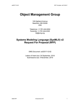 Systems Modeling Language (SysML®) v2 Request For Proposal (RFP) | PDF