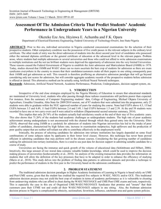 Assessment Of The Admission Criteria That Predict Students’ Academic ...