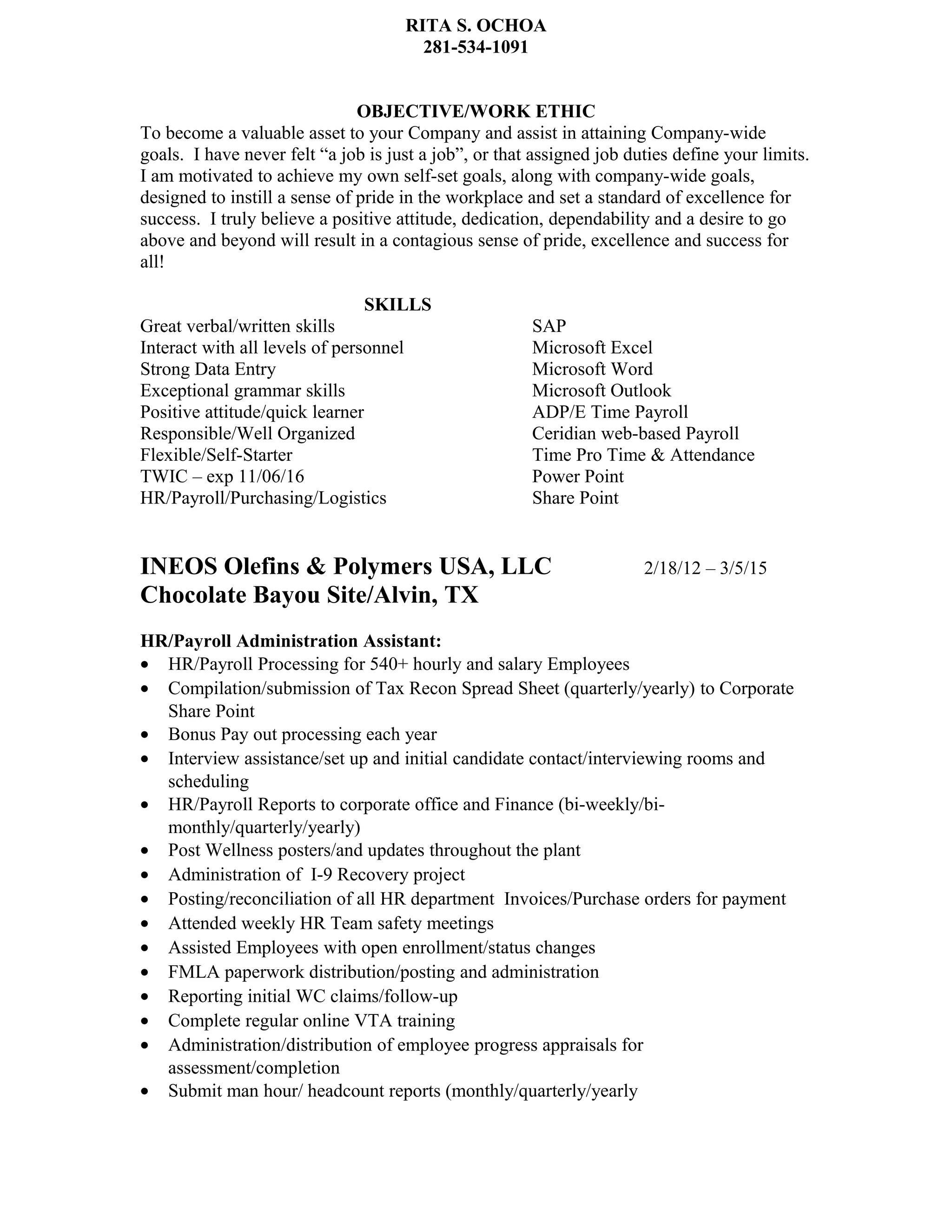 Rita Resume' 03122015 | DOC | Human Resources | Business