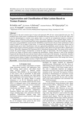 Segmentation and Classification of Skin Lesions Based on Texture Features | PDF