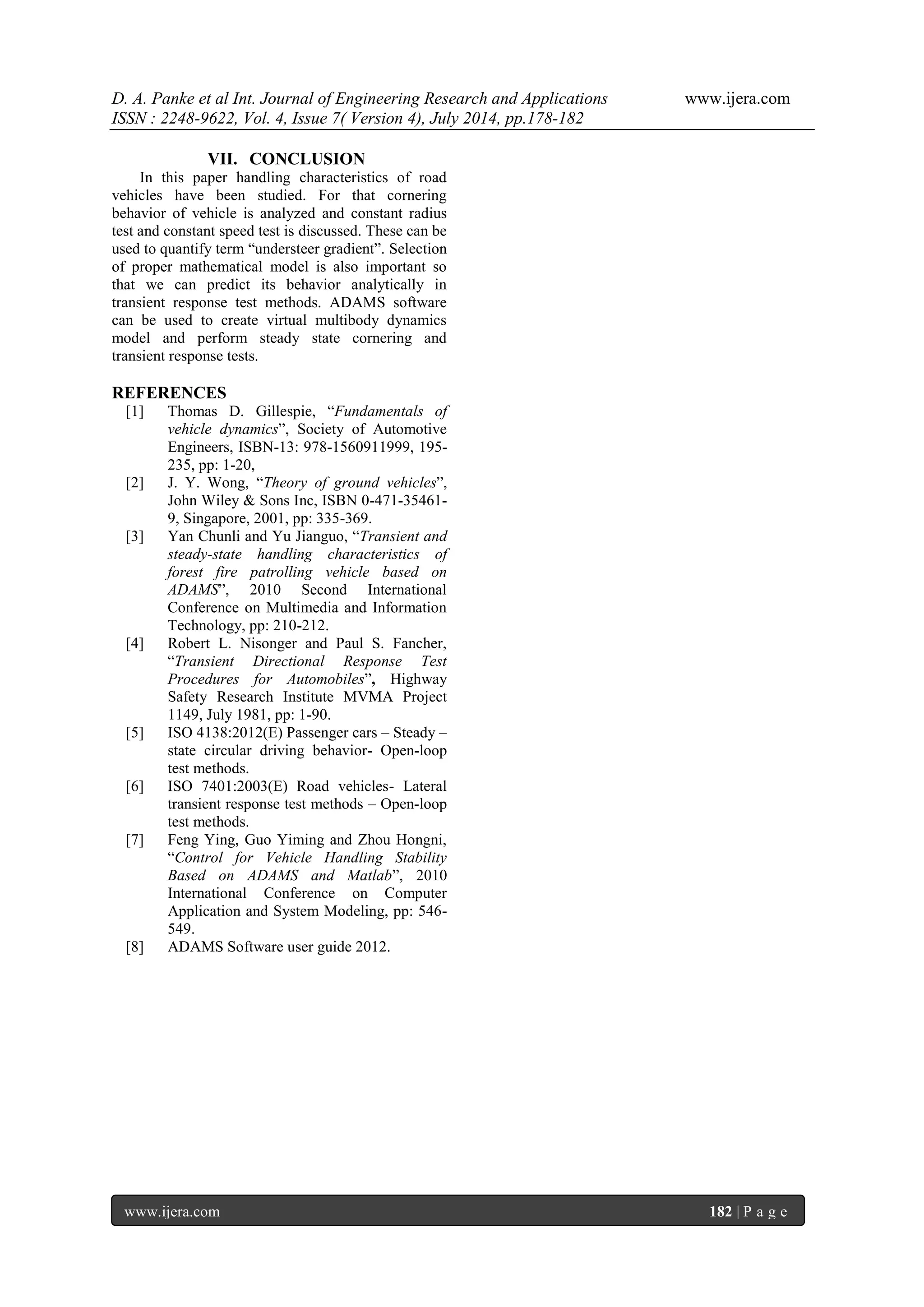 Review on Handling Characteristics of Road Vehicles | PDF
