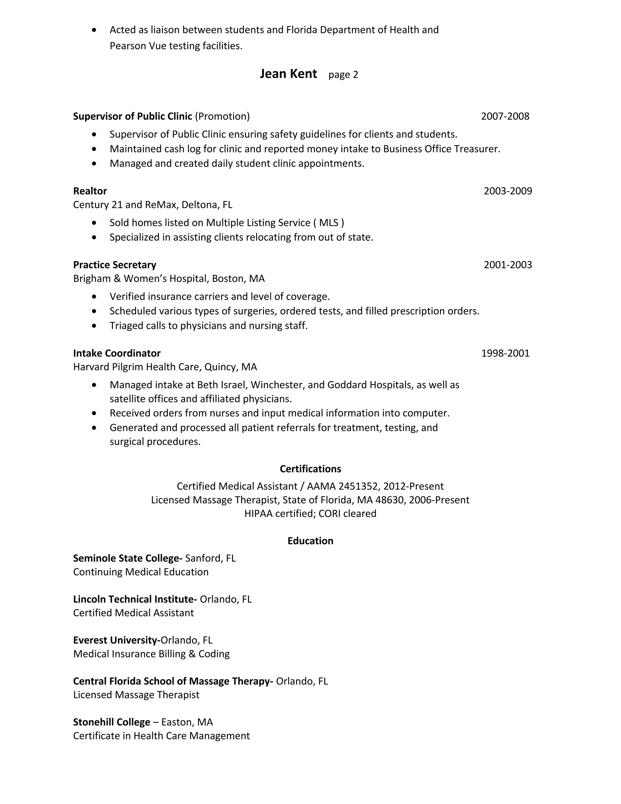 Kent, Jean Resume | PDF