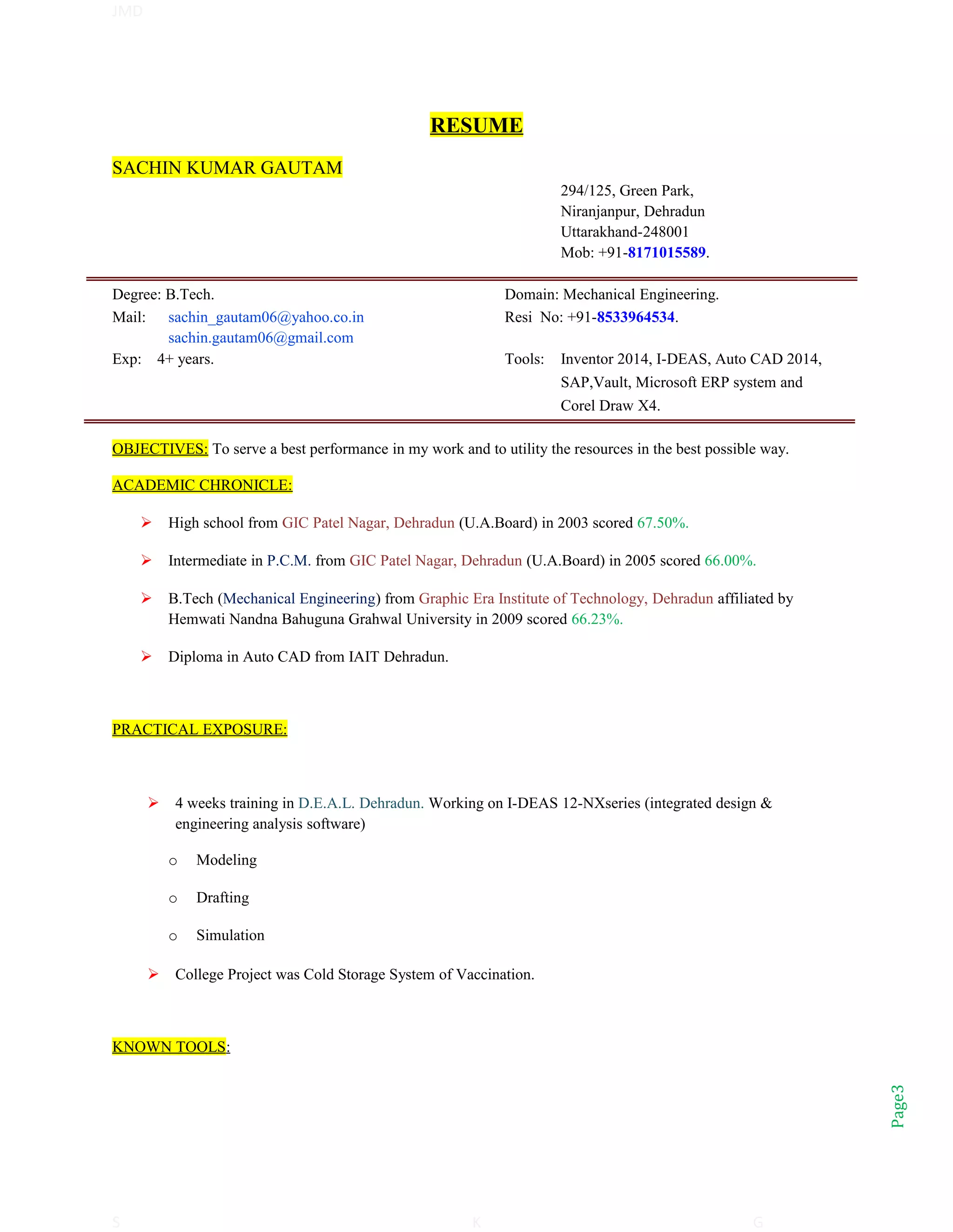 Resume Sachin k Gautam | DOC | Automotive Industry | Industries