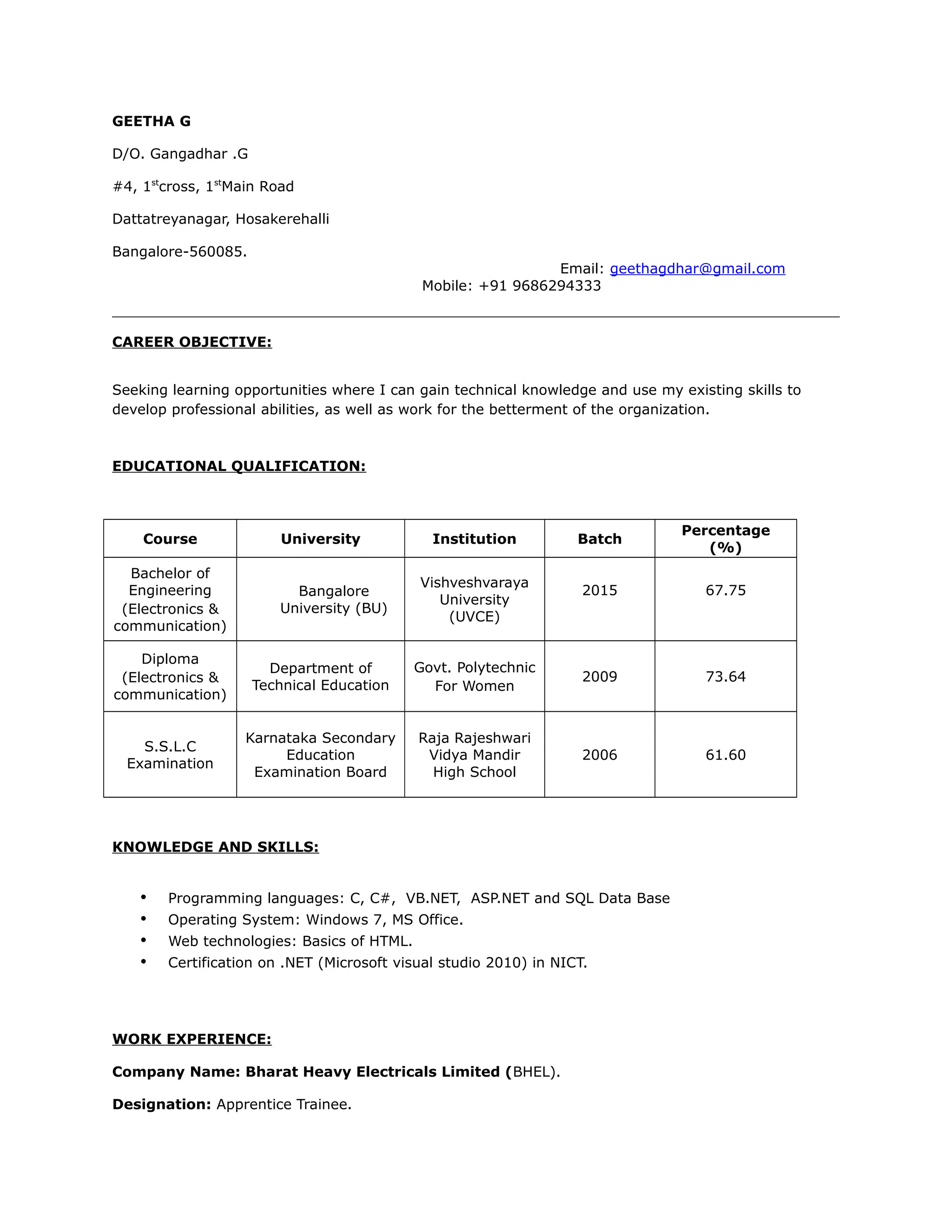 Resume Geetha Main | PDF