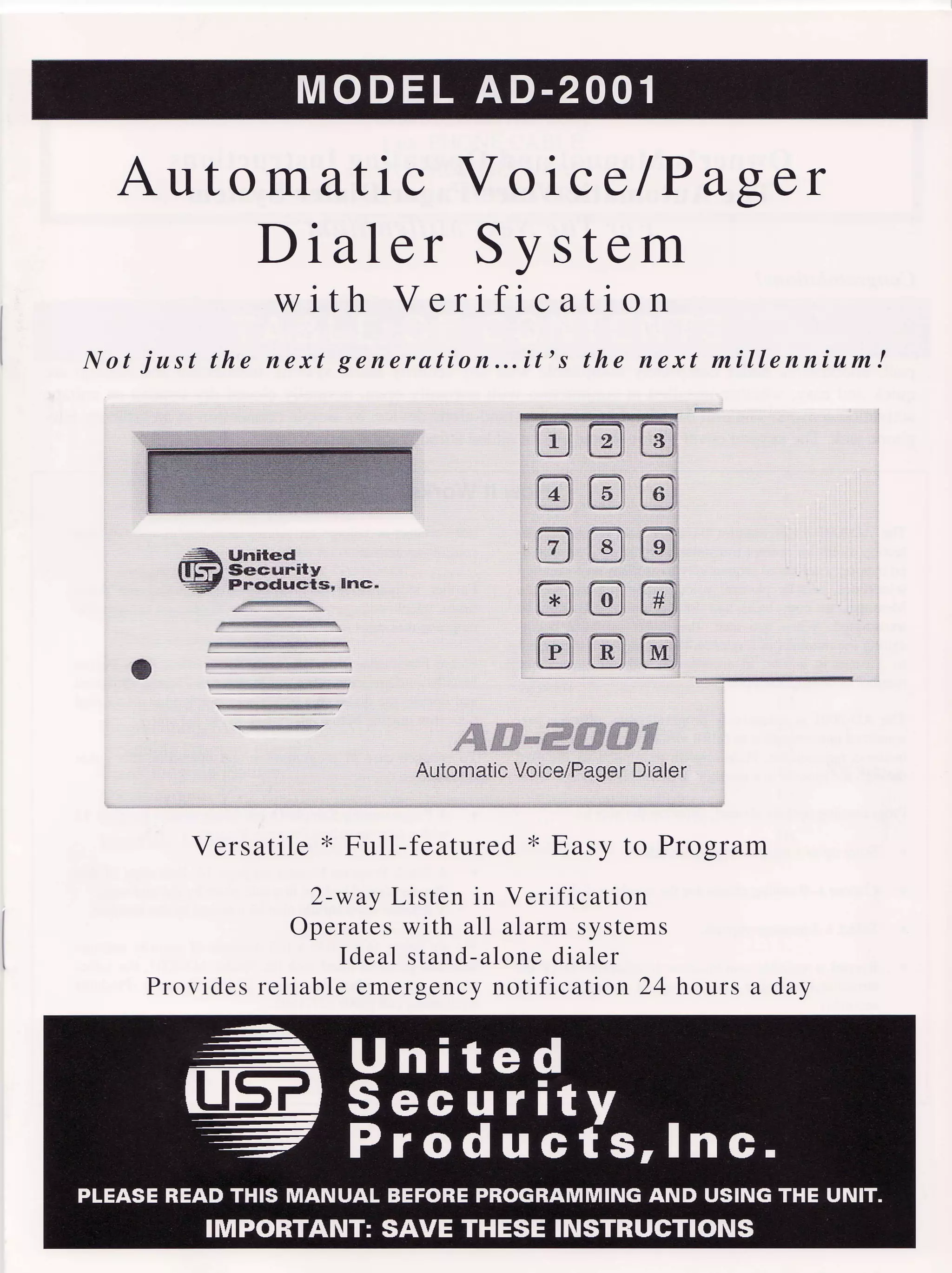 United Security AD2001 User Manual | PDF