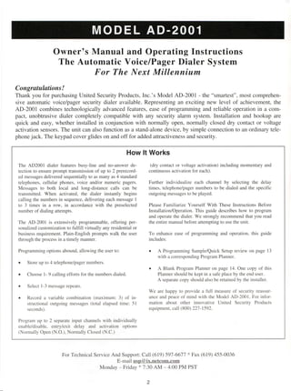 United Security AD2001 User Manual | PDF