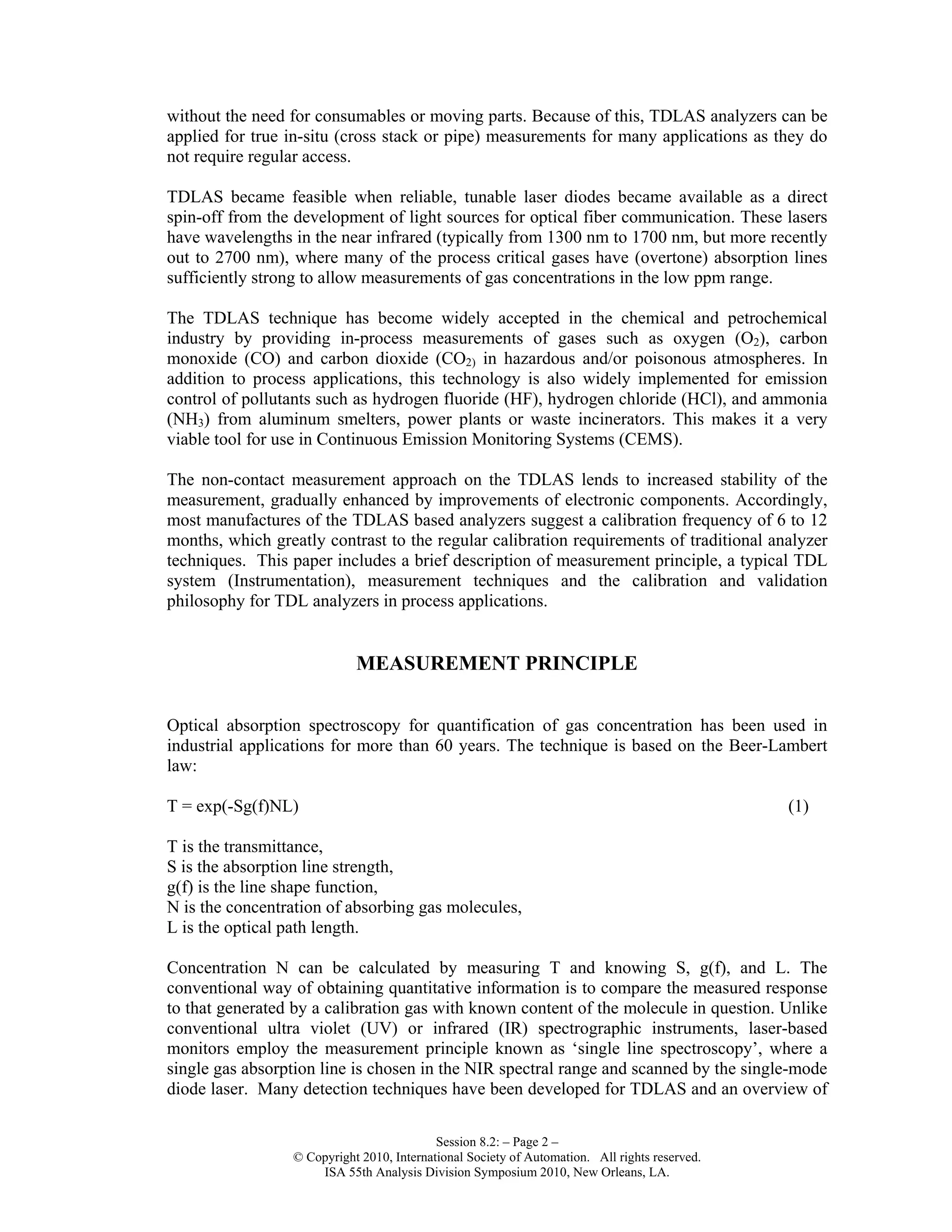 CALIBRATION & VALIDATION PHILOSOPHY AND PROCEDURES FOR TUNEABLE DIODE LASER ANALYZERS IN PROCESS ...
