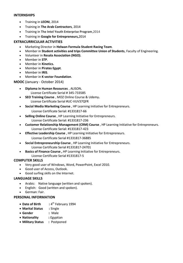 Hatem Hamdy CV | PDF