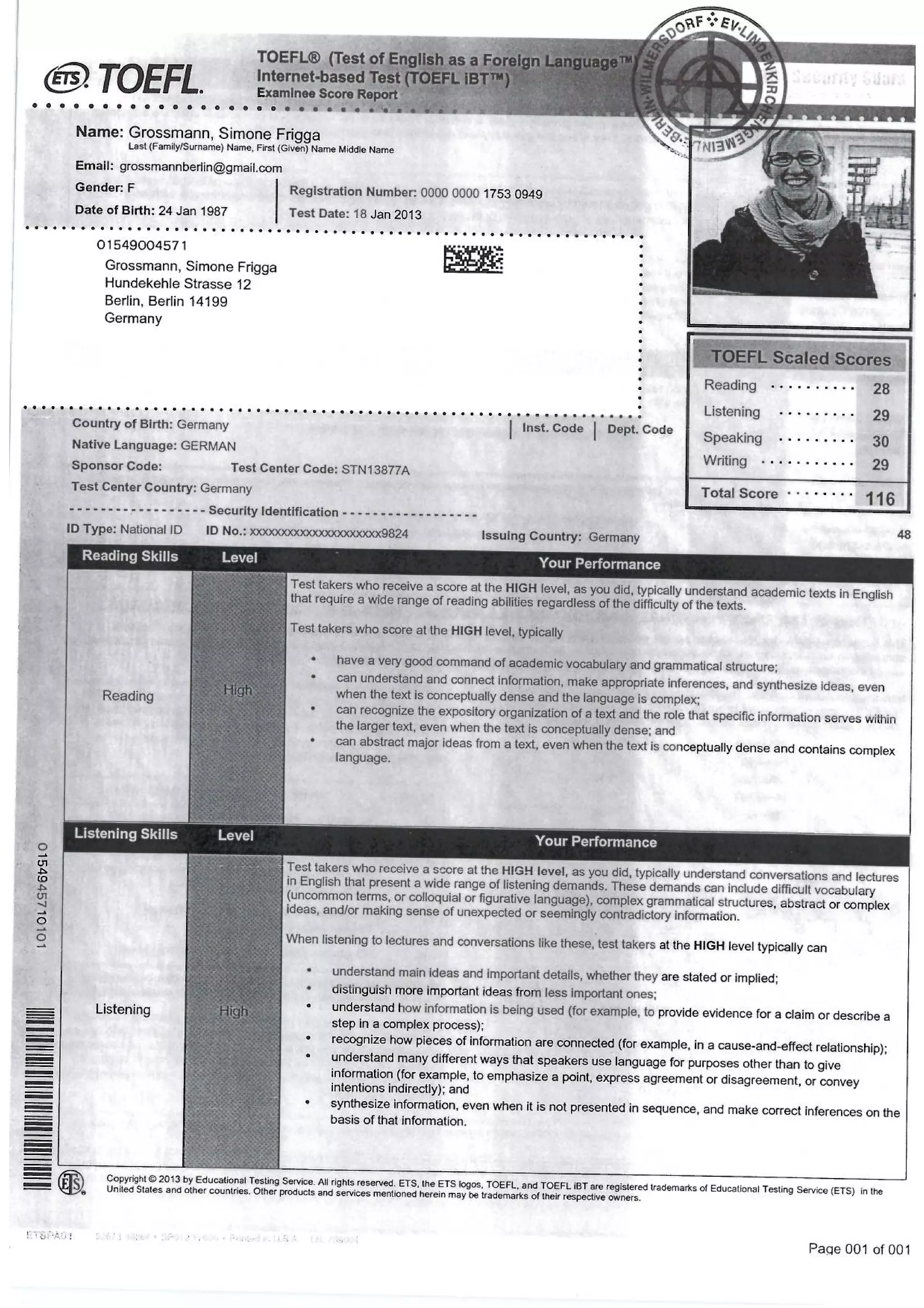 TOEFL test score | PDF