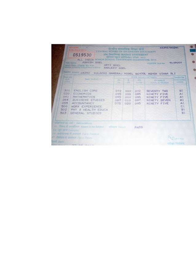 Class 12 marksheet | PDF