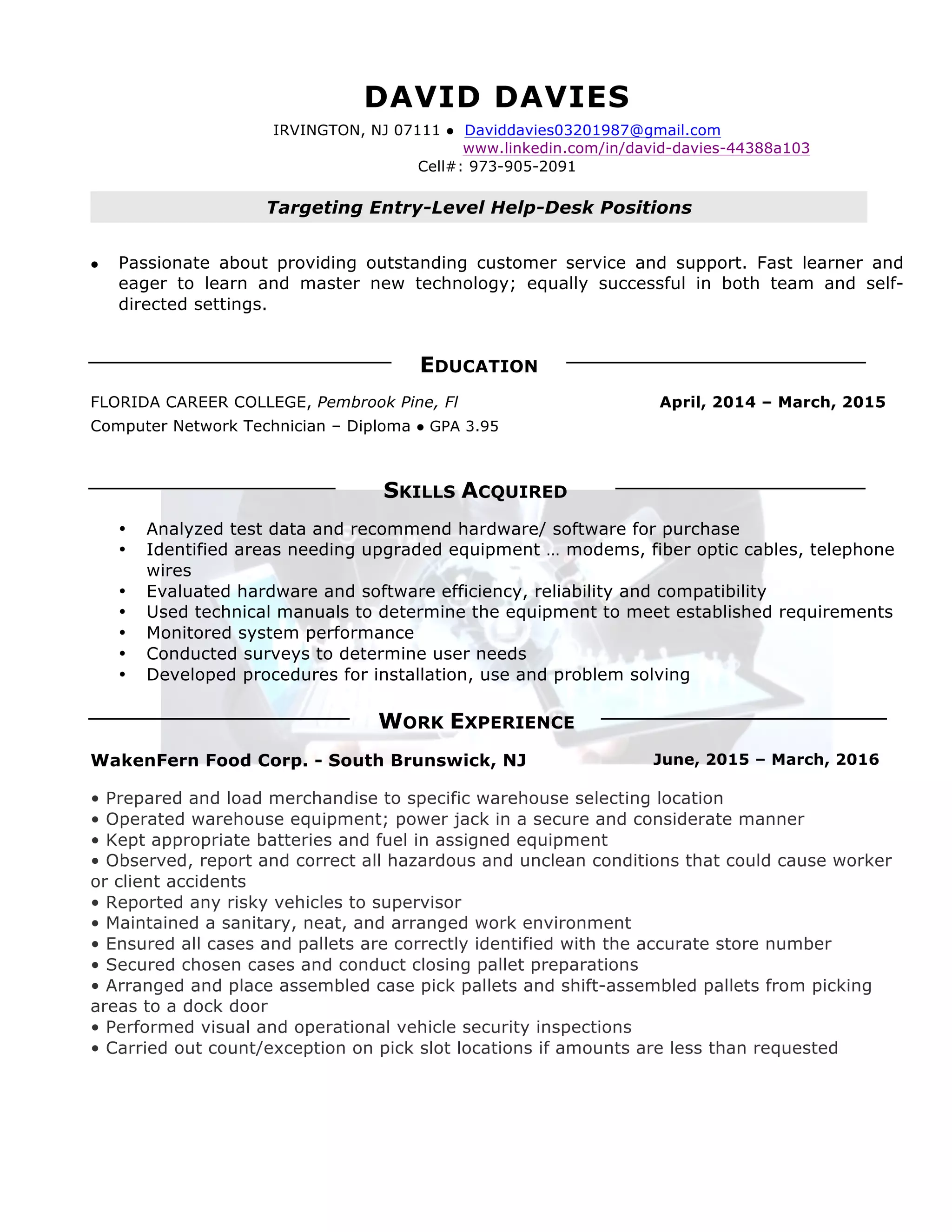 David Davies Resume -2016 | PDF