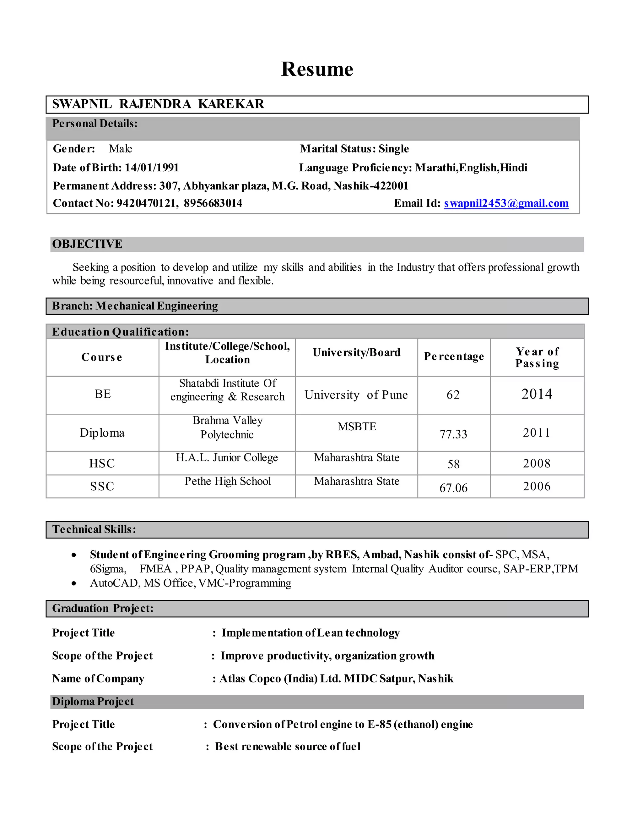 resume swapnil | PDF